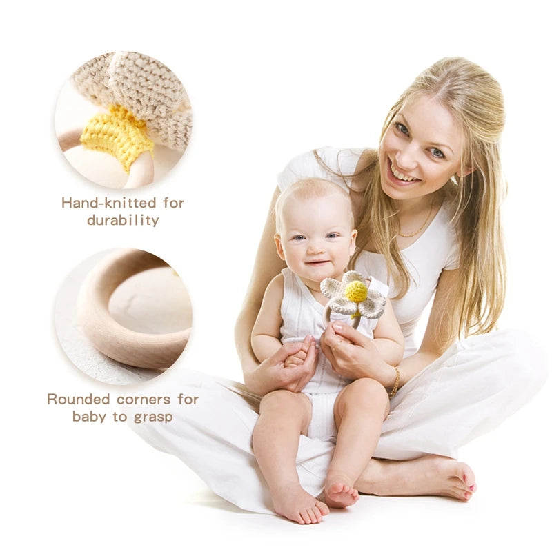 Crochet Daisy Baby Rattle with Wood Ring – Buffalovely